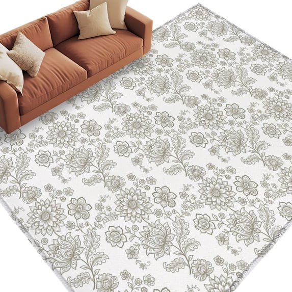 Beige Floral Area Rug 5x7 Washable Rug Non Slip Abstract Art Flowers ...
