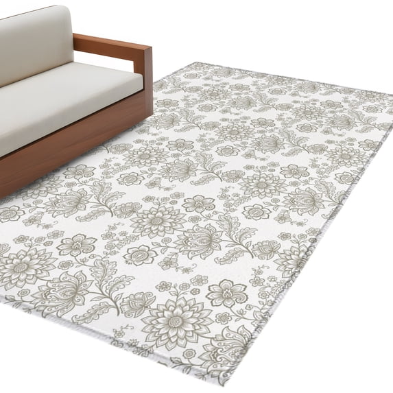 Beige Floral Area Rug Washable 3x5 Entryway Rug Non-Slip Indoor Low ...