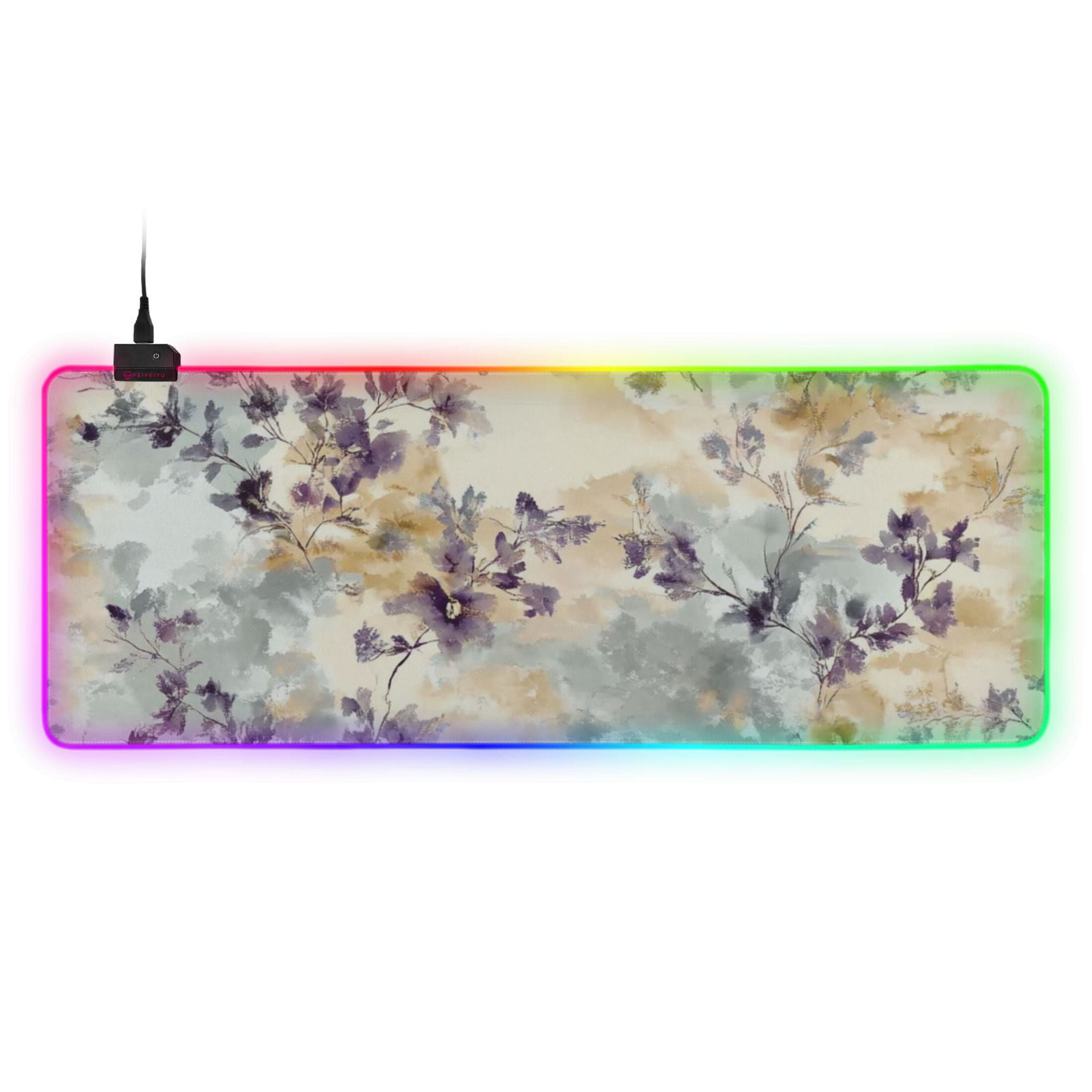 Beige Floral Art RGB Gaming Mouse Pad Large Keyboard Mat Rubber Base 13 ...
