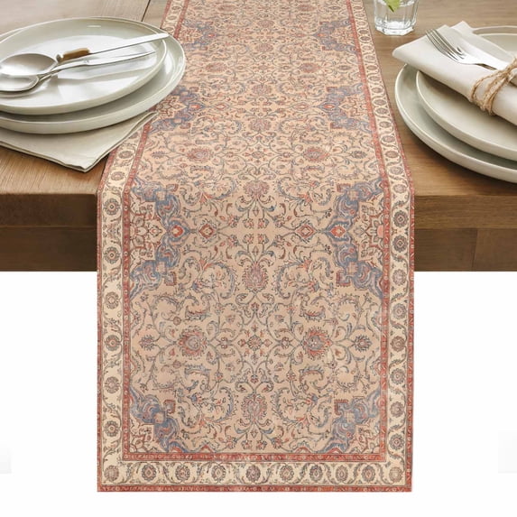 Beige Floral Boho Table Runner Vintage Ethnic Tribe Abstract Art ...