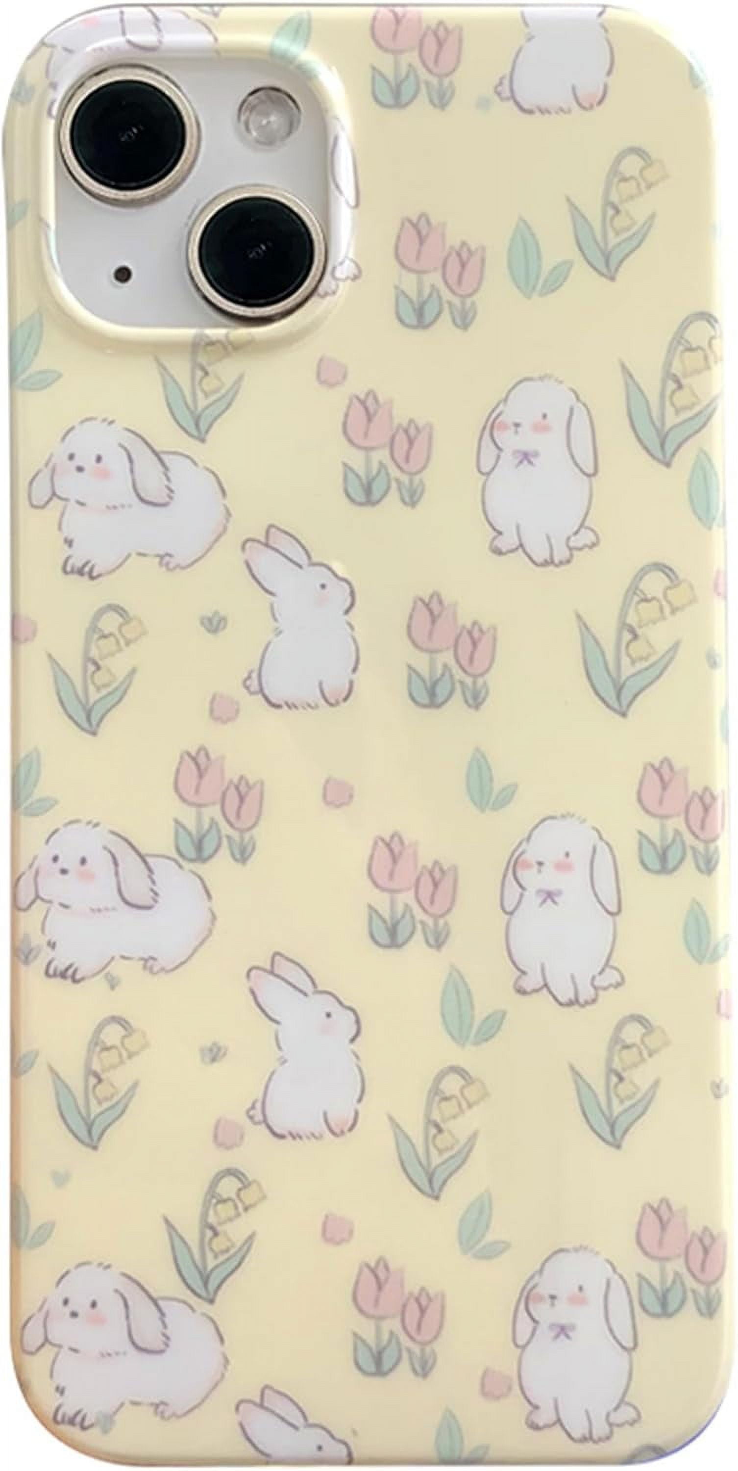 Beige Floral Bunny Phone Case for iPhone 15, Cute Korea 3D Rabbit ...