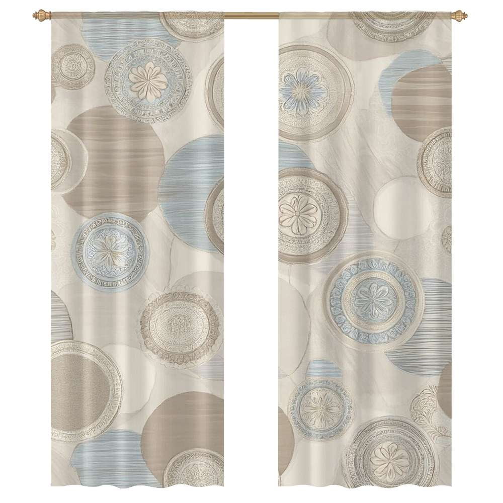 Beige Floral Circle Pattern Sheer Window Curtains for Living Room ...