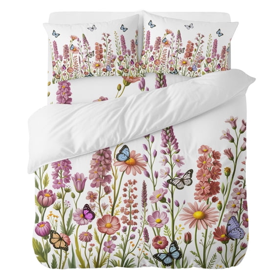 Beige Floral Comforter Set Twin Size, Spring Lavender Wildflowers Blue ...