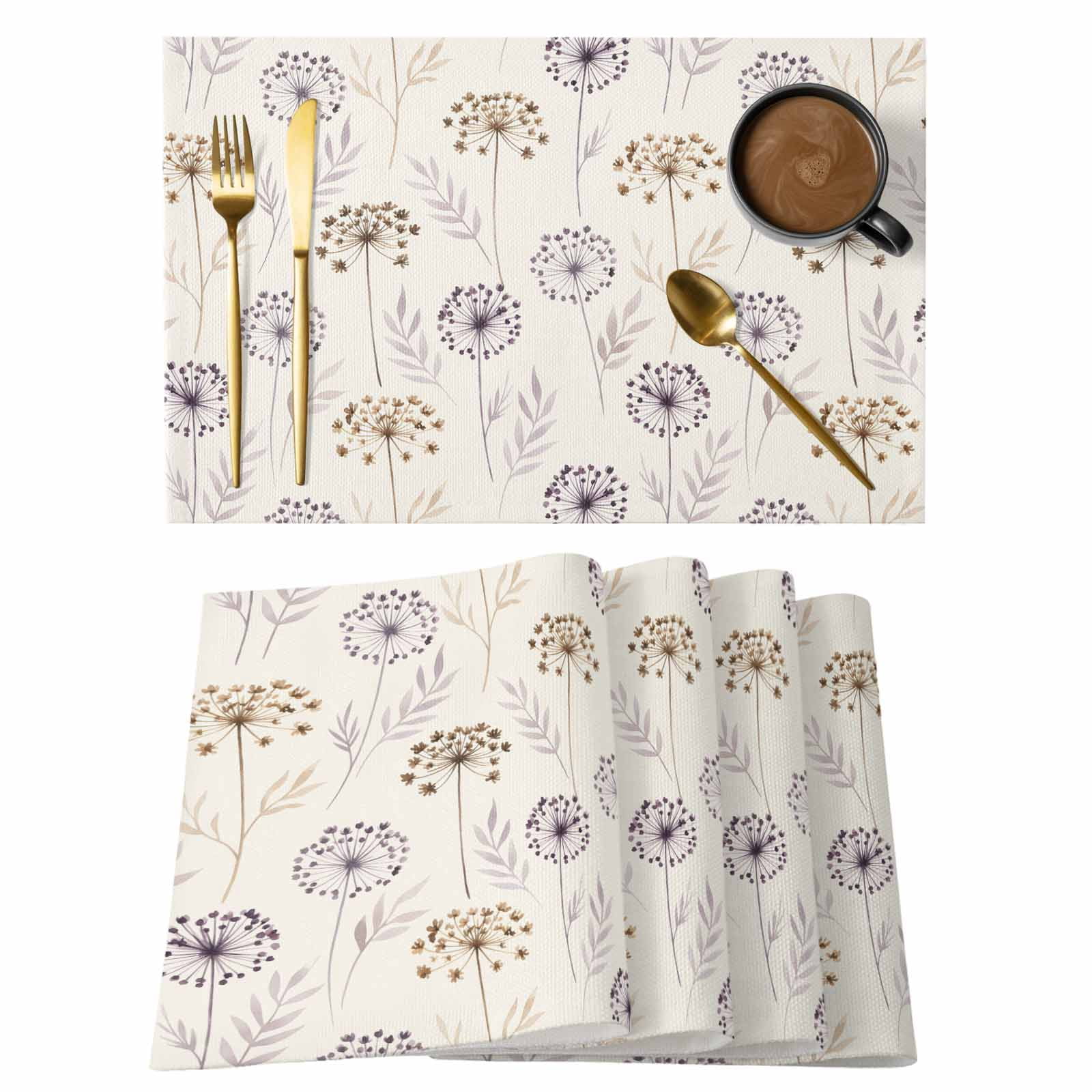 Beige Floral Dandelion Placemats Set of 4 Spring Farmhouse Botanical ...