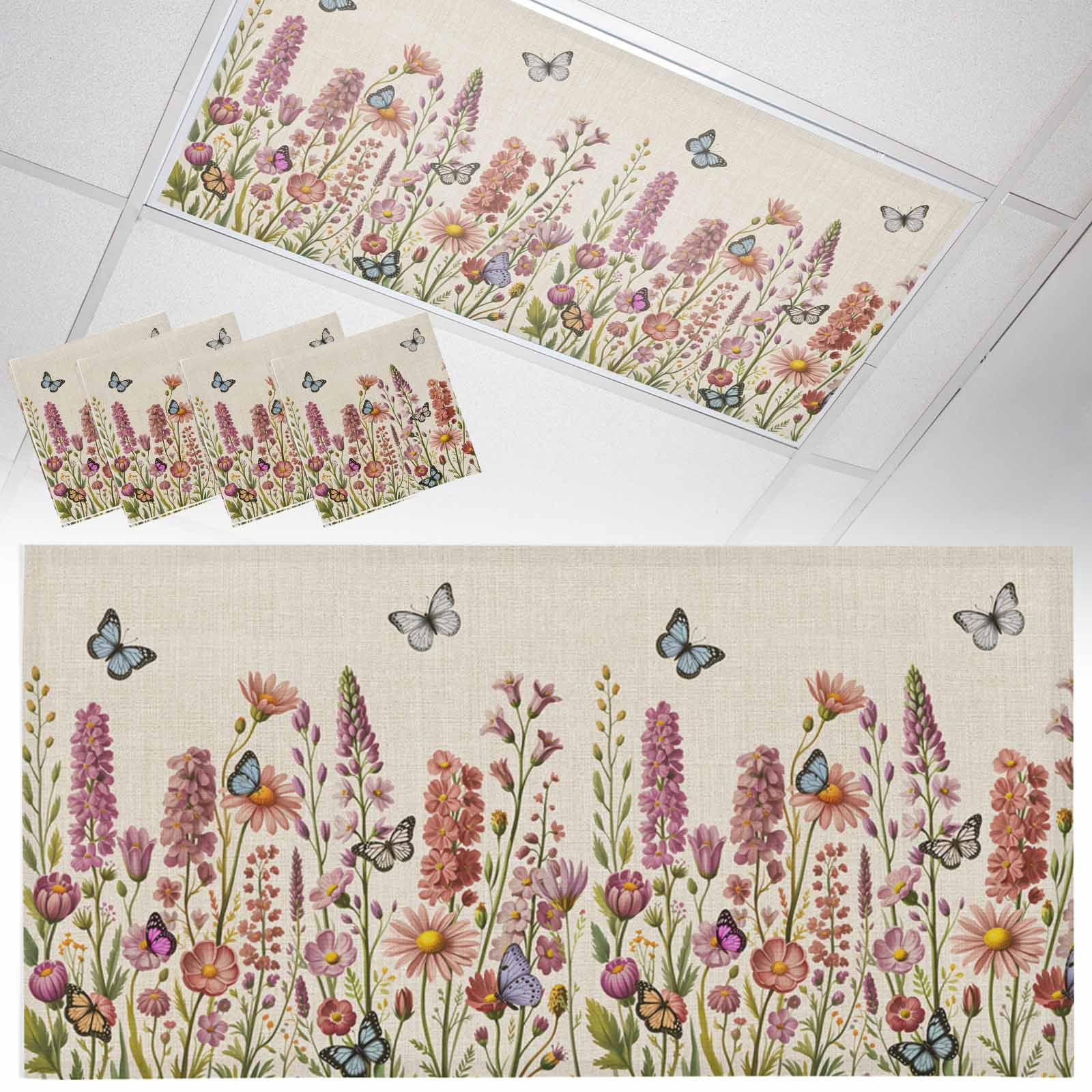 Beige Floral Fluorescent Light Covers Spring Lavender Wildflowers Blue ...