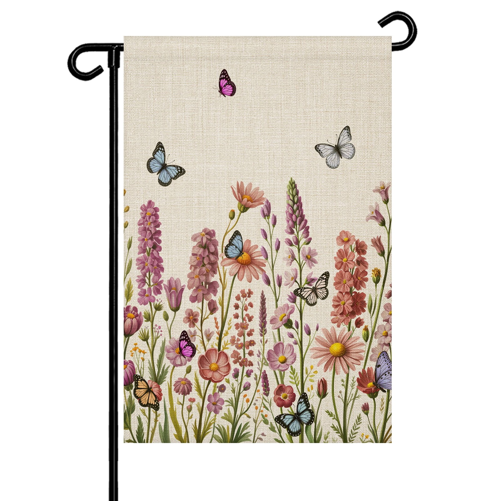 Beige Floral Garden Flag 28x40 Inch Spring Lavender Wildflowers Blue ...