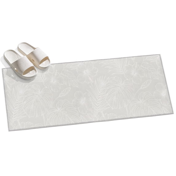 Beige Floral Leaf Washable Area Rug 2 x 6 ft Summer Island Hibiscus ...