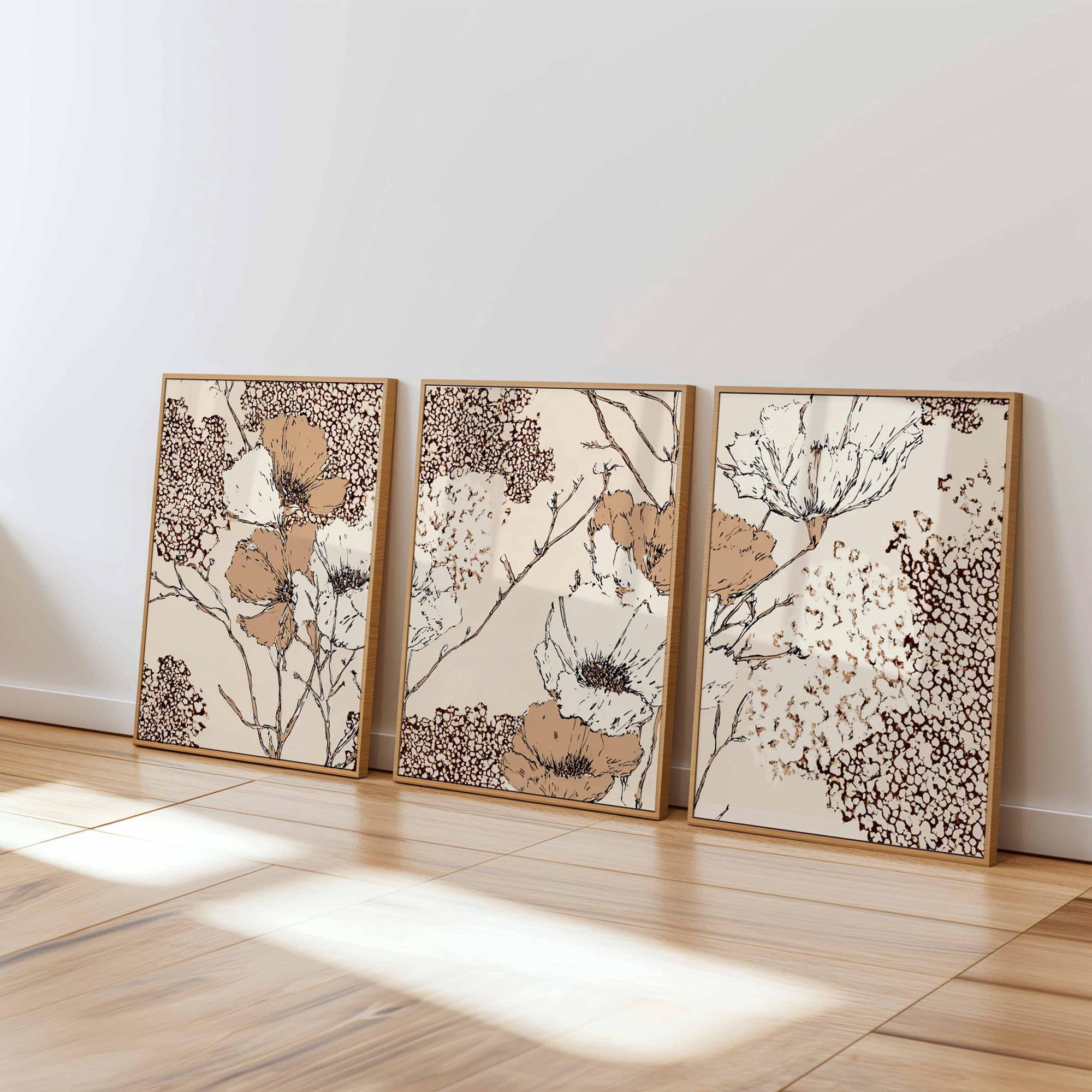 Beige Floral Line Art Print Set Abstract Botanical Posters - Walmart.com