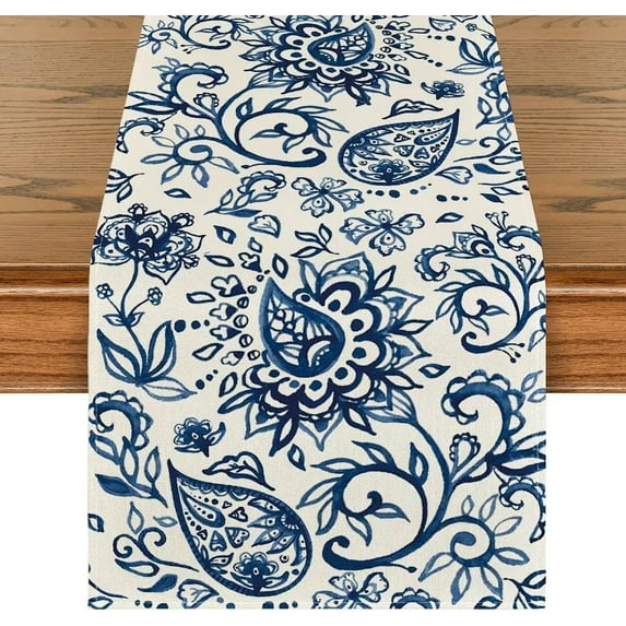 Beige Floral Paisley Linen Table Runners Home r Reusable Kitchen Home ...