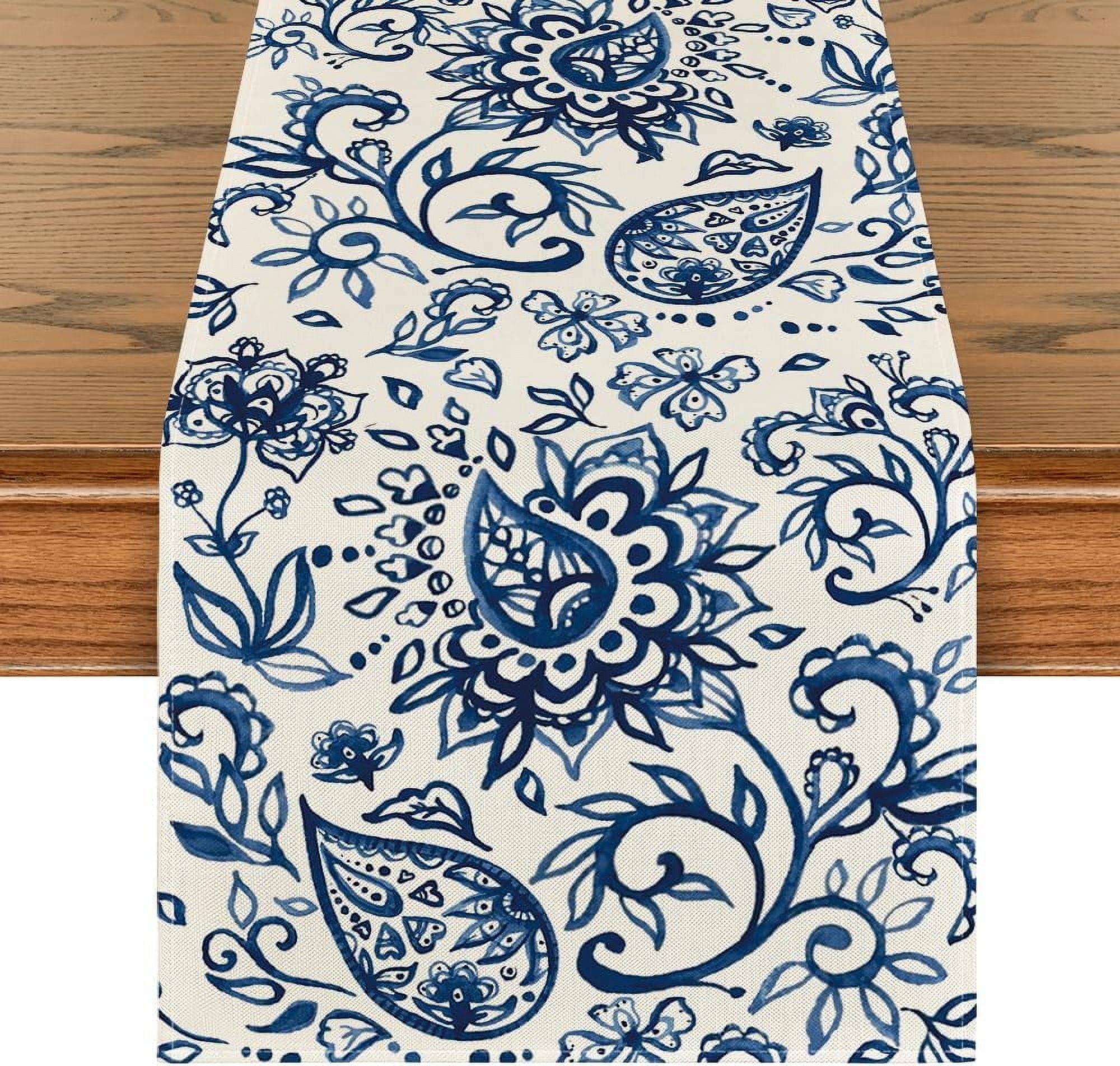 Beige Floral Paisley Linen Table Runners Seasonal Spring Summer Dresser ...