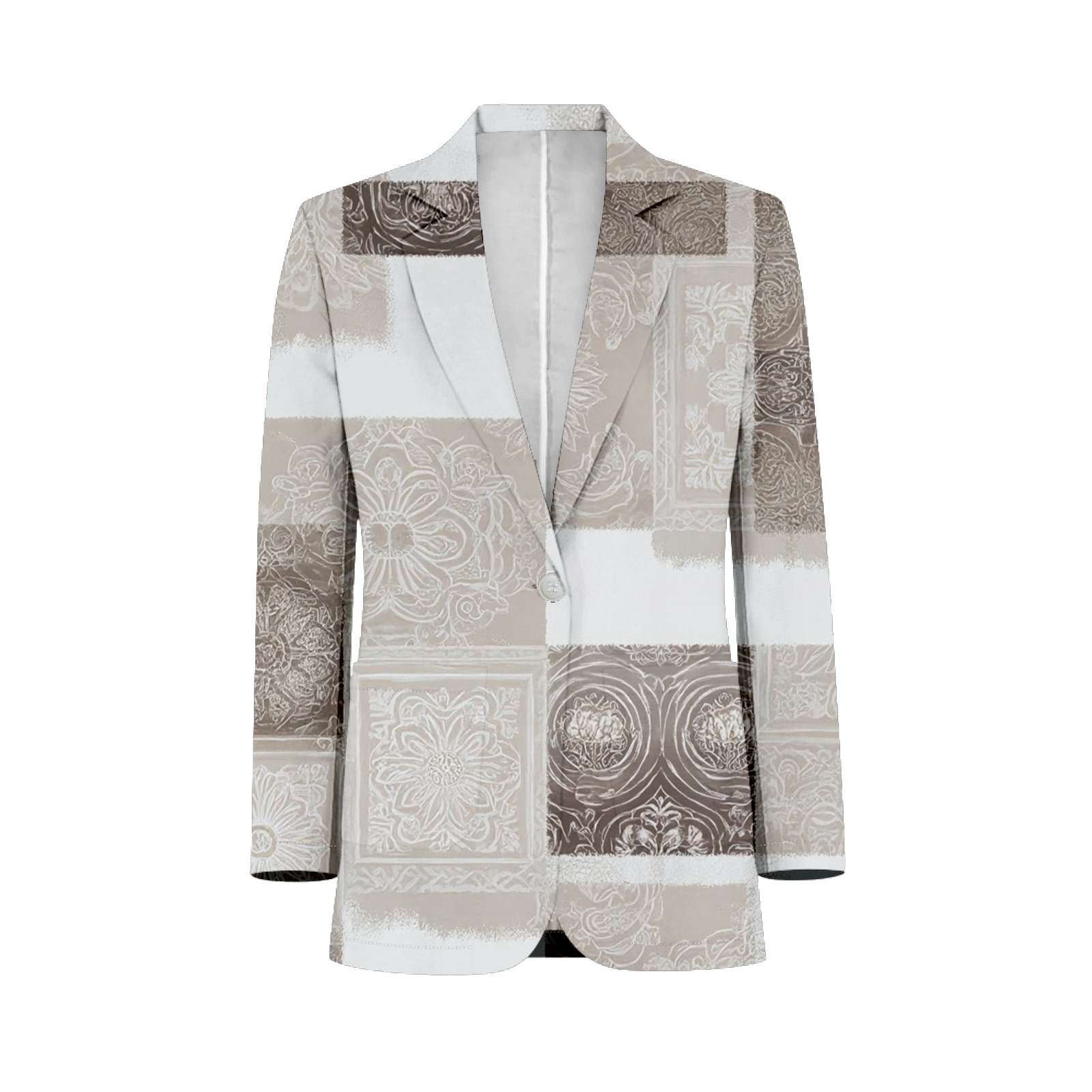 Beige Floral Patchwork Design Mens Suits Shawl Collar Slim Fit Suit ...