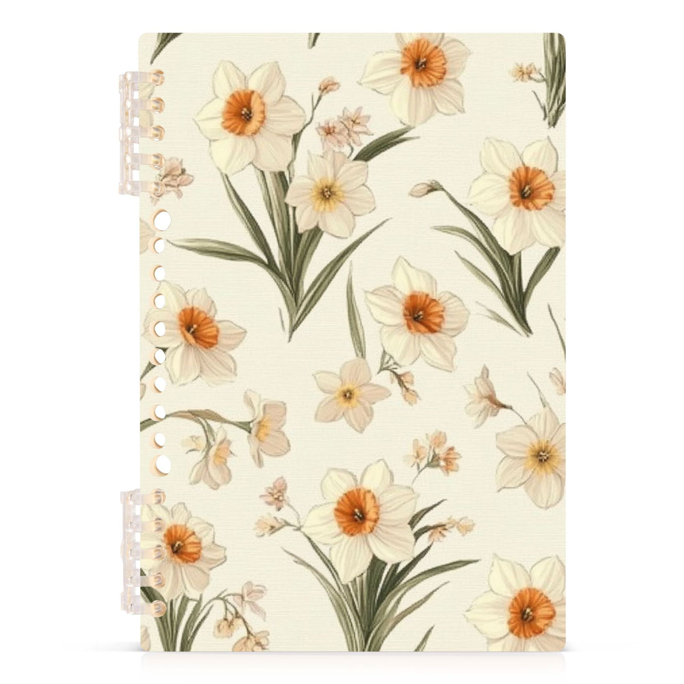 Beige Floral Pattern Lined Spiral Journal Notebook 60 Pages A5 College ...