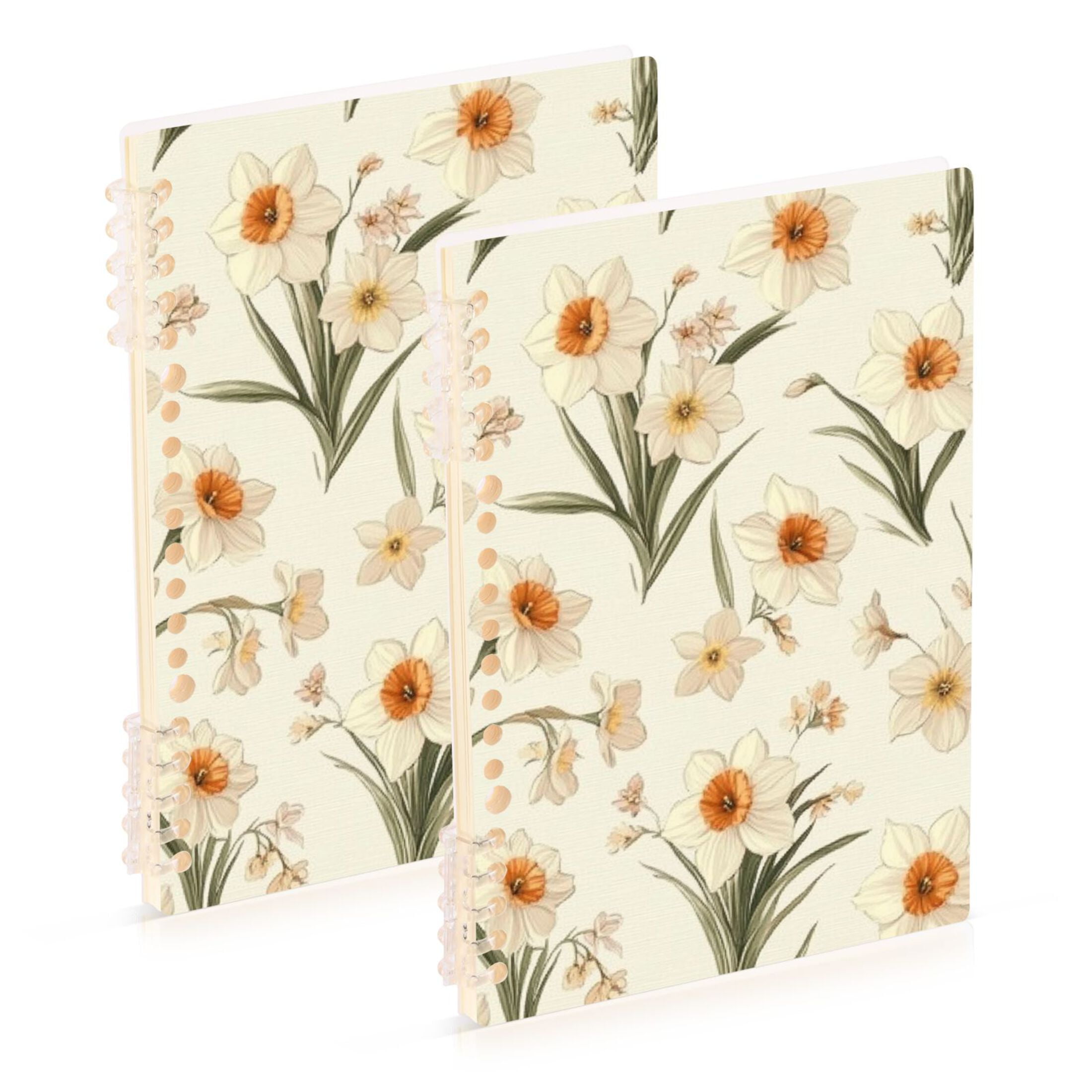 Beige Floral Pattern Lined Spiral Journal Notebook 60 Pages A5 College ...
