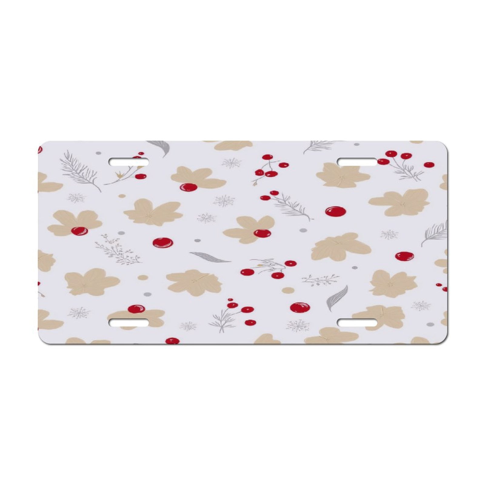Beige Floral with Red Berries Car Decorative Front License Plate,Vanity ...