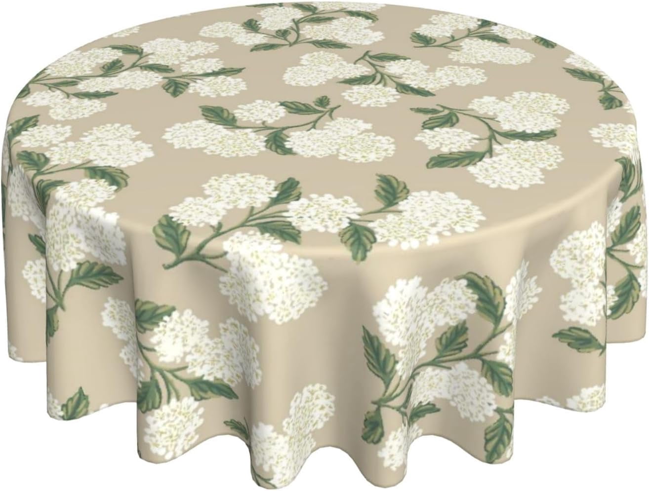Beige Floral Round Tablecloth 70 Inch Khaki Green Hydrangea Flower ...