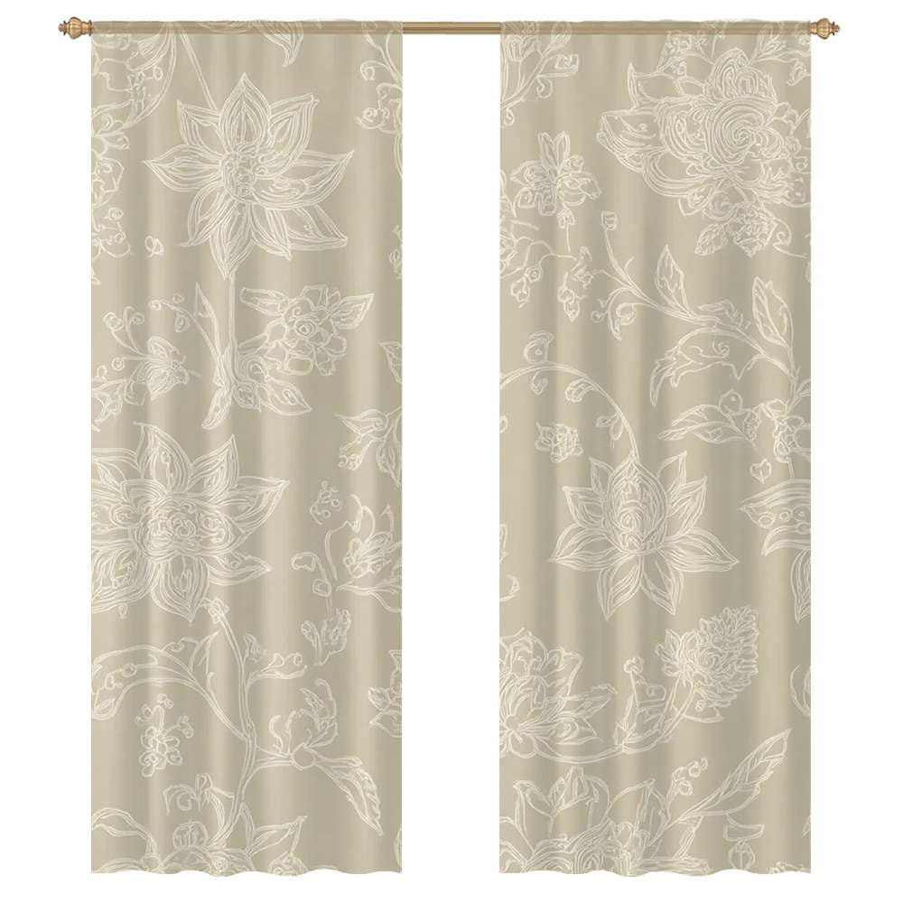 Beige Floral Seamless Pattern Sheer Voile Curtain Window Tulle Curtains ...