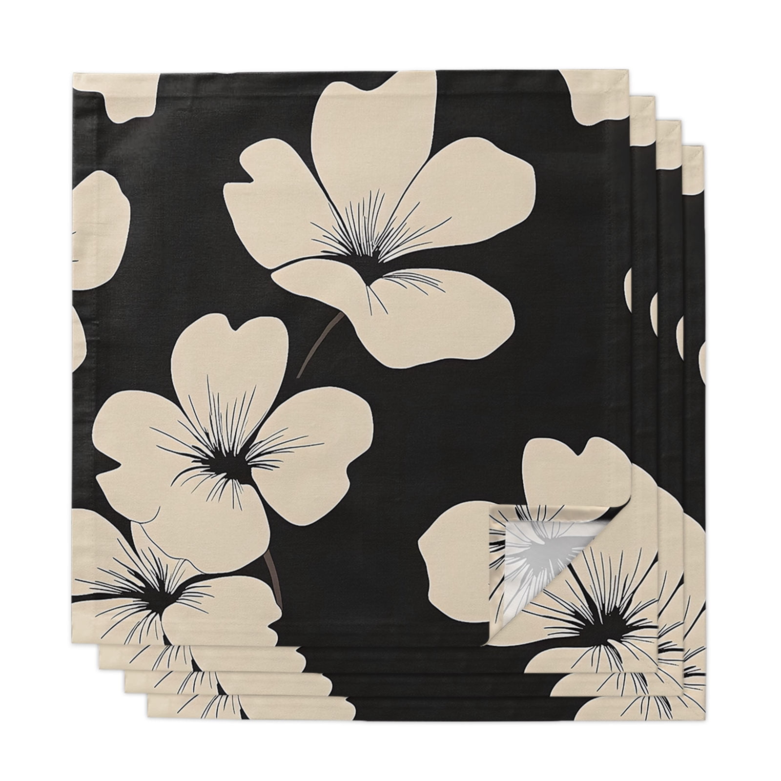 Beige Floral Silhouette Cloth Napkins, Farmhouse Vintage Flowers ...