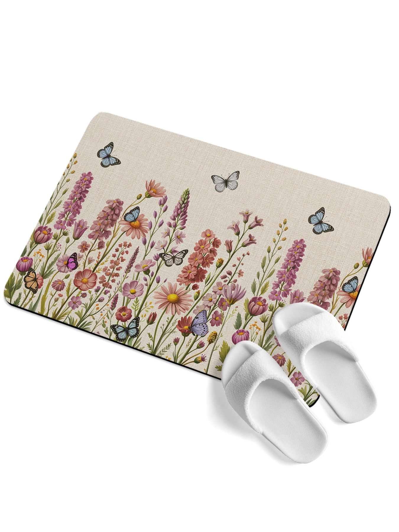 Beige Floral Soft Diatomite Mat, Spring Lavender Wildflowers Blue ...