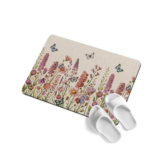 Beige Floral Soft Diatomite Mat, Spring Lavender Wildflowers Blue ...
