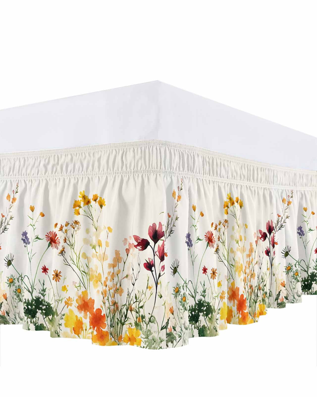 Beige Floral Spring Bed Skirt Cal King Size, Vintage Farmhouse Flowers ...