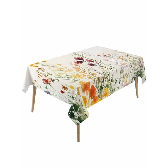 Beige Floral Spring Table Cloth, Vintage Farmhouse Flowers Waterproof ...