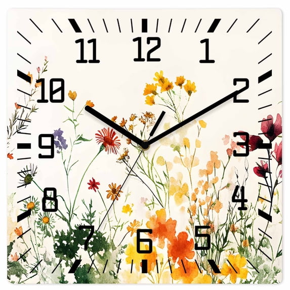 Beige Floral Spring Wooden Wall Clock Silent Non Ticking, Vintage ...