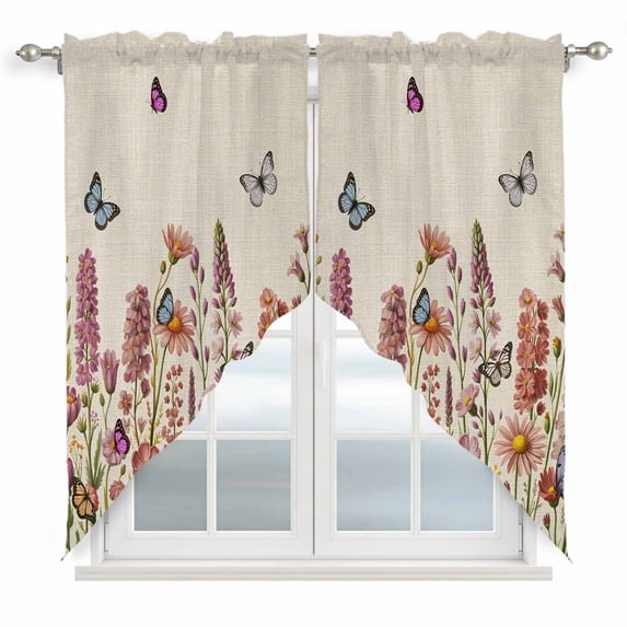 Beige Floral Swag Curtain Valance for Small Windows, Spring Lavender ...
