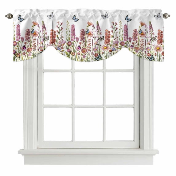 Beige Floral Tie Up Valance Curtains Spring Lavender Wildflowers Blue ...