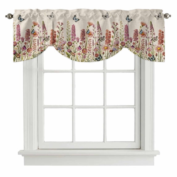 Beige Floral Tie Up Valance Curtains Spring Lavender Wildflowers Blue ...
