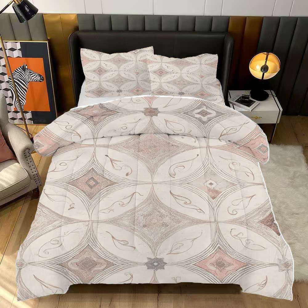 Beige Floral Tile Pattern Comforter Set Queen Size Bedding Set For ...
