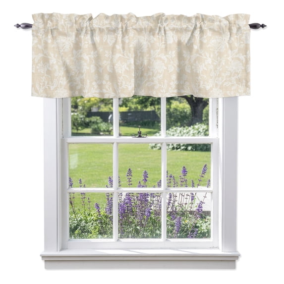 Beige Floral Valance Curtain 1 Panel, Pastoral White Cream Petal Leaf ...