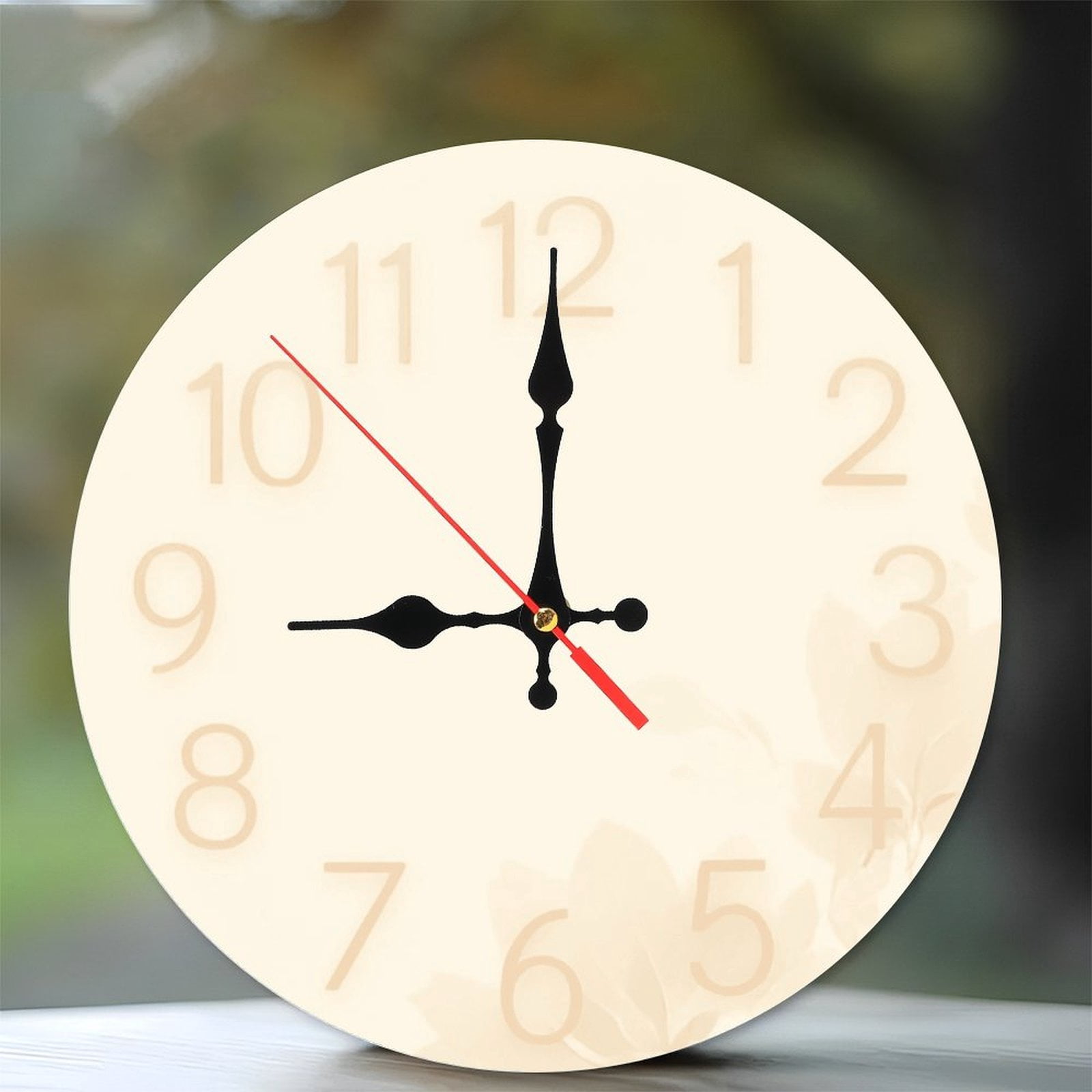 Beige Floral Wall Clock Home Decor Round Clock 10-Inch Silent Wooden ...