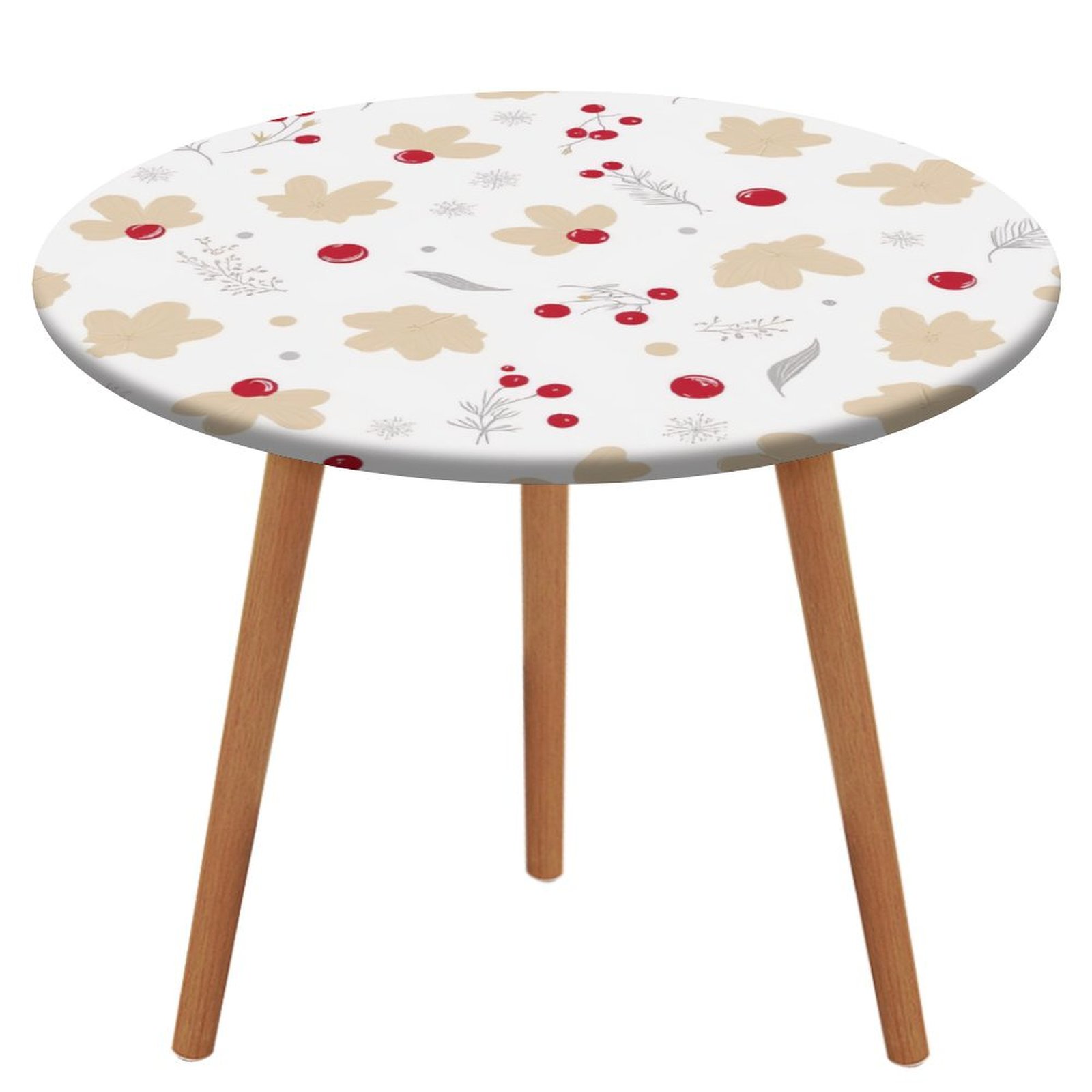 Beige Floral with Red Berries Tablecloth Round Elastic Fitted ...