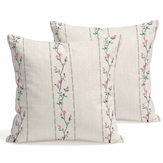 Beige Flower Branch Throw Pillow Covers 20 x 20 Inch Pillow Covers Set ...