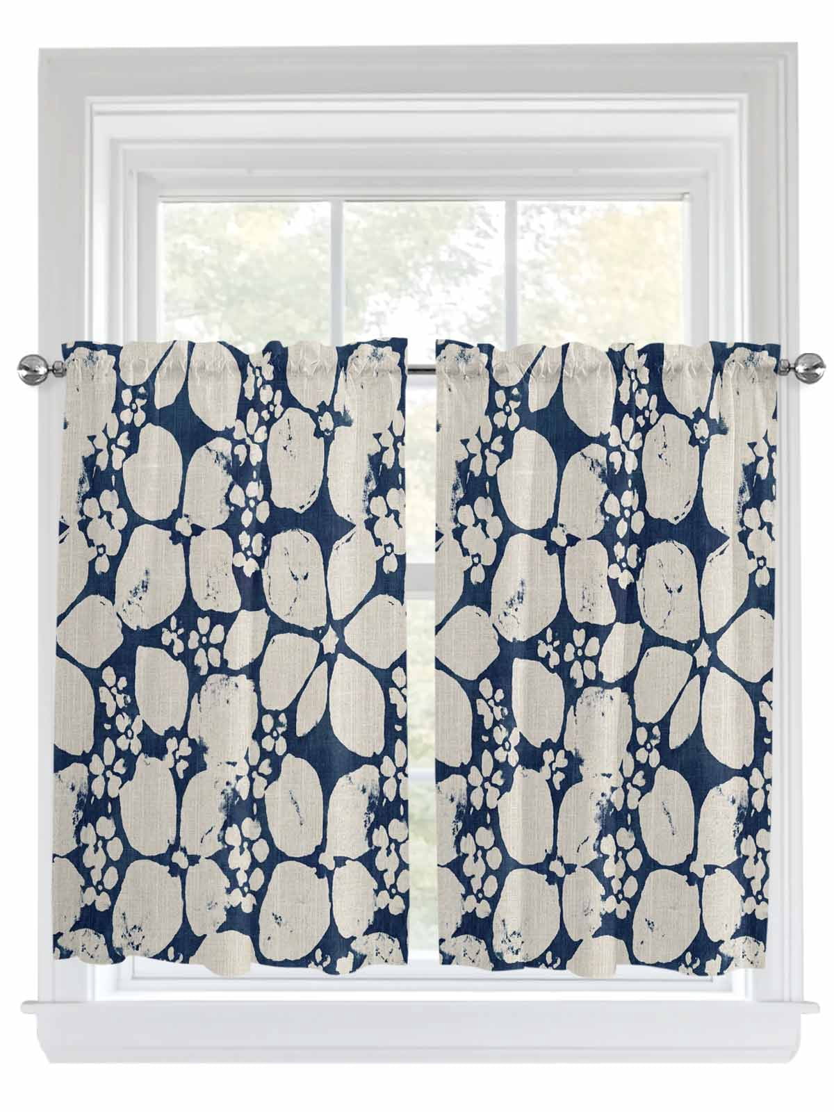 Beige Flower Pattern 2 Panel Kitchen Curtains for Windows, Retro ...
