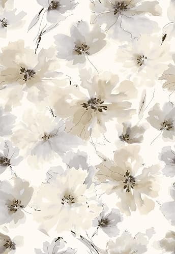 Beige Flower Watercolor Flower Peel and Stick Wallpaper, Honey Wheat ...