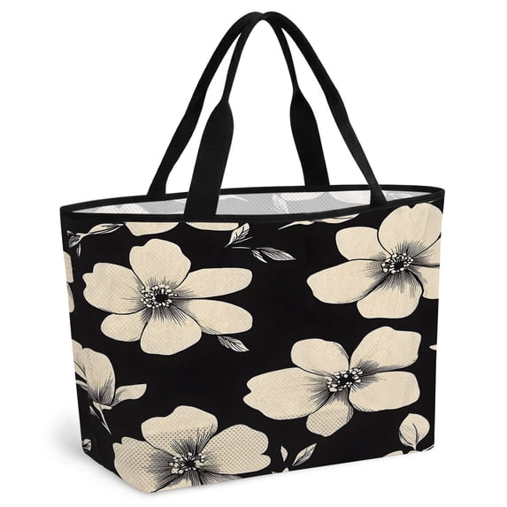 Beige Flowers Beach Bag for Women, Large Breathable Mesh Beach Tote Bag ...