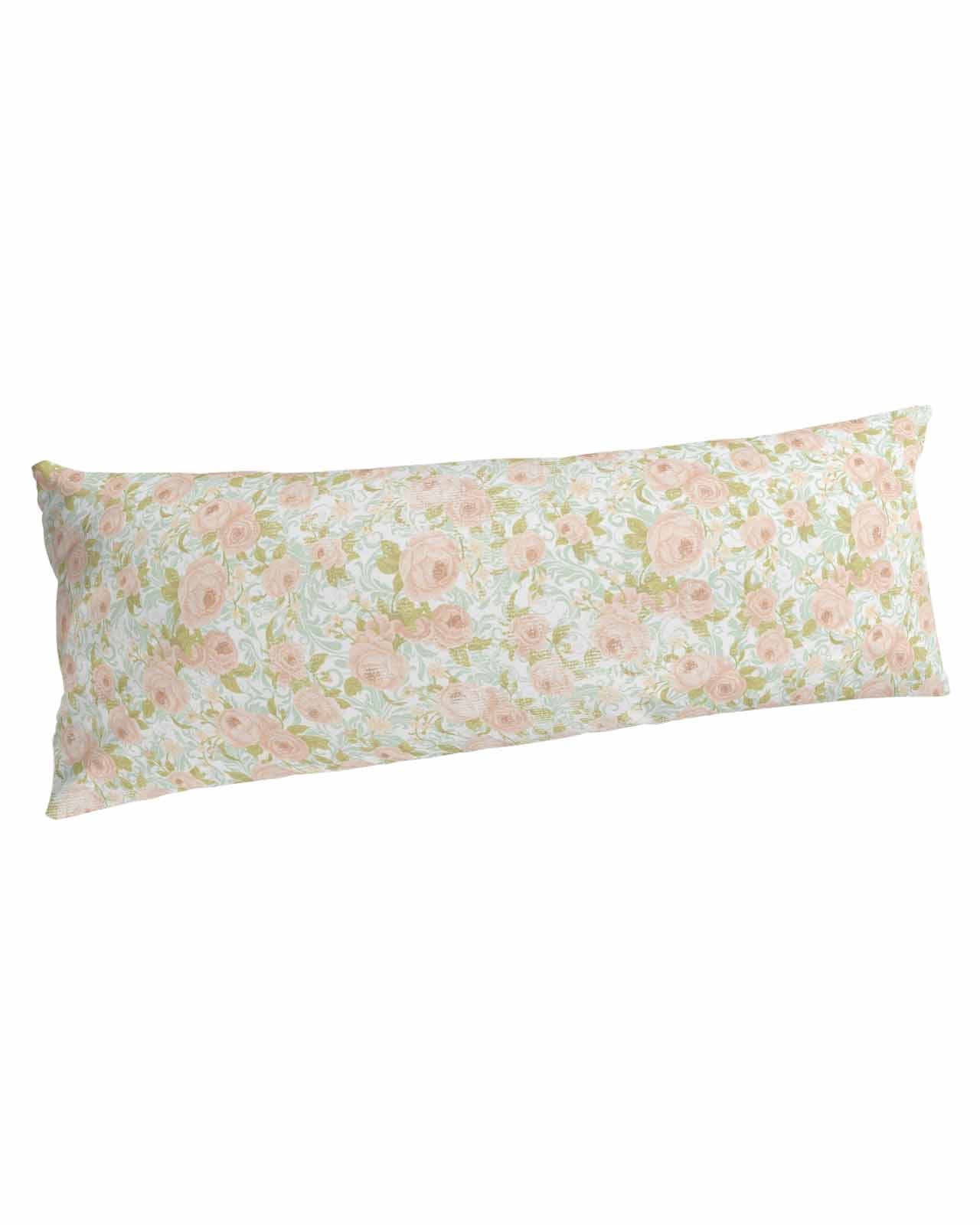 Beige Flowers Body Pillow Covers, Farmhouse Botanical Floral Green ...