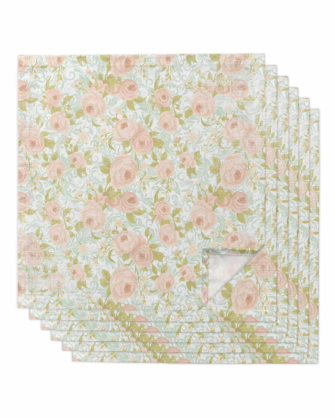Beige Flowers Cloth Napkins Set of 6 Reusable Dinner Napkins, Farmhouse ...