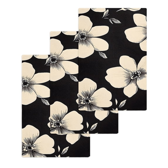 Beige Flowers Kitchen Dish Towels for Drying Dishes Set of 3, Vintage ...