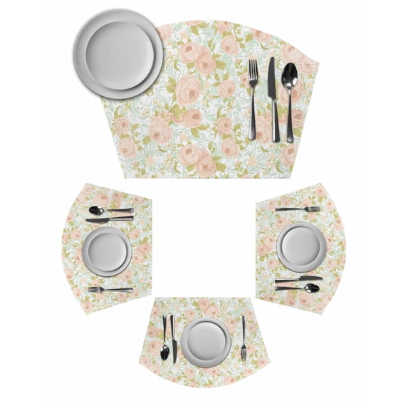 Beige Flowers Round Table Placemats Set of 6 Wedge Placemats, Farmhouse ...