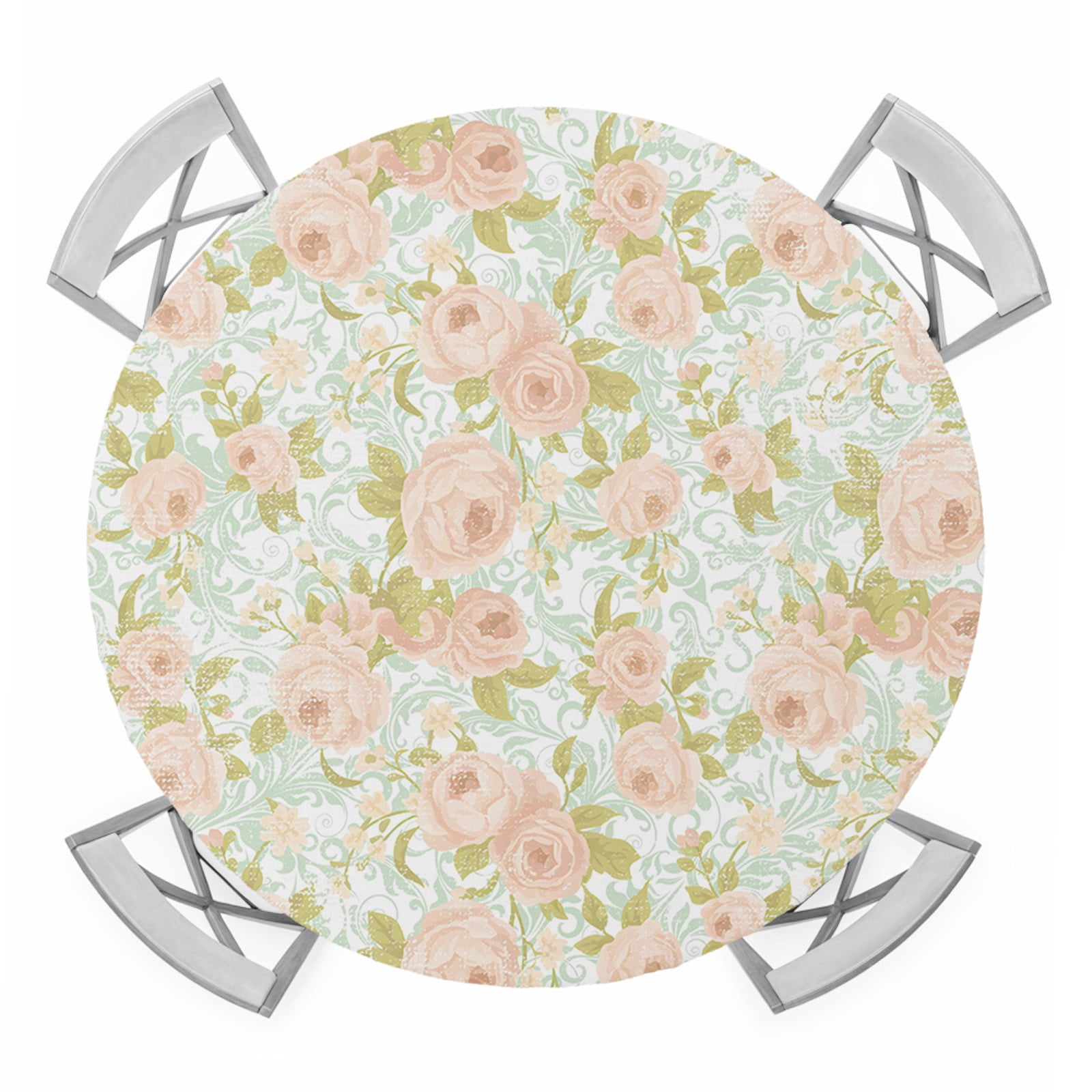 Beige Flowers Round Tablecloth for 36-44 Inch Tables,Fitted Table Cover ...