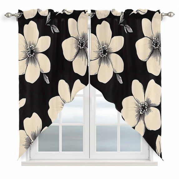 Beige Flowers Swag Curtains Vintage Elegant Floral Silhouette Swag ...
