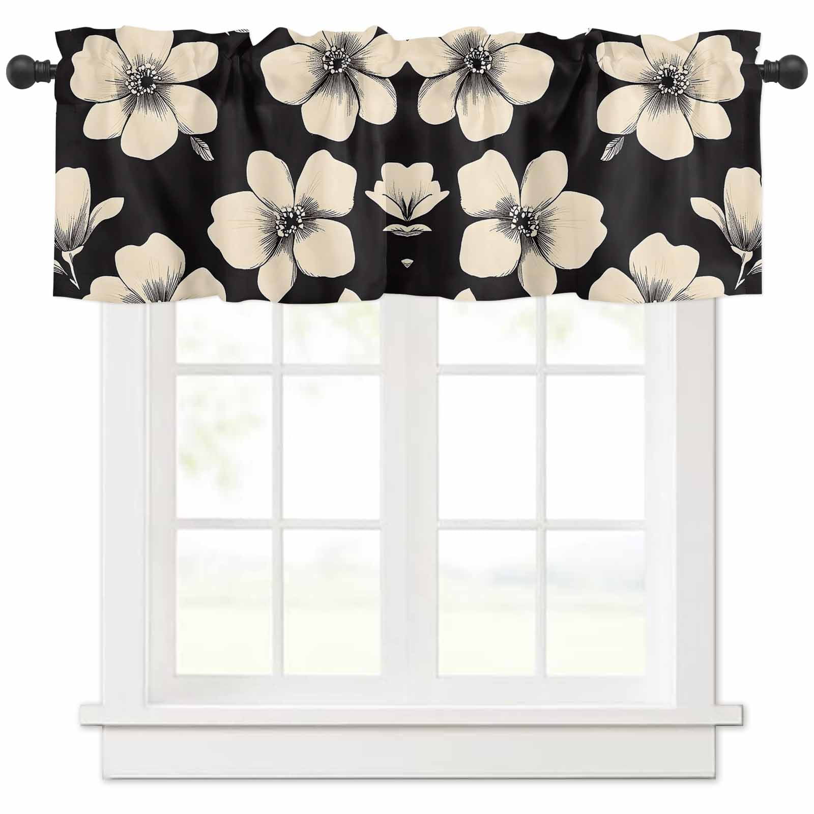 Beige Flowers Valances for Windows Farmhouse Kitchen Curtains Valances ...