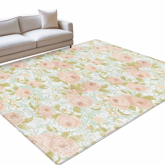 Beige Flowers Washable Rug 5x8 Area Rug for Living Room Bedroom Non ...