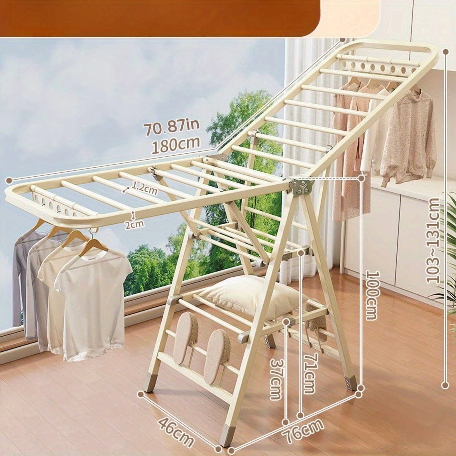 Beige Foldable Clothes Drying Rack, Heavy-Duty Metal Freestanding ...
