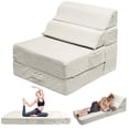 Beige Foldable Sofa Bed Chair – Convertible Sleeper With Back Support ...