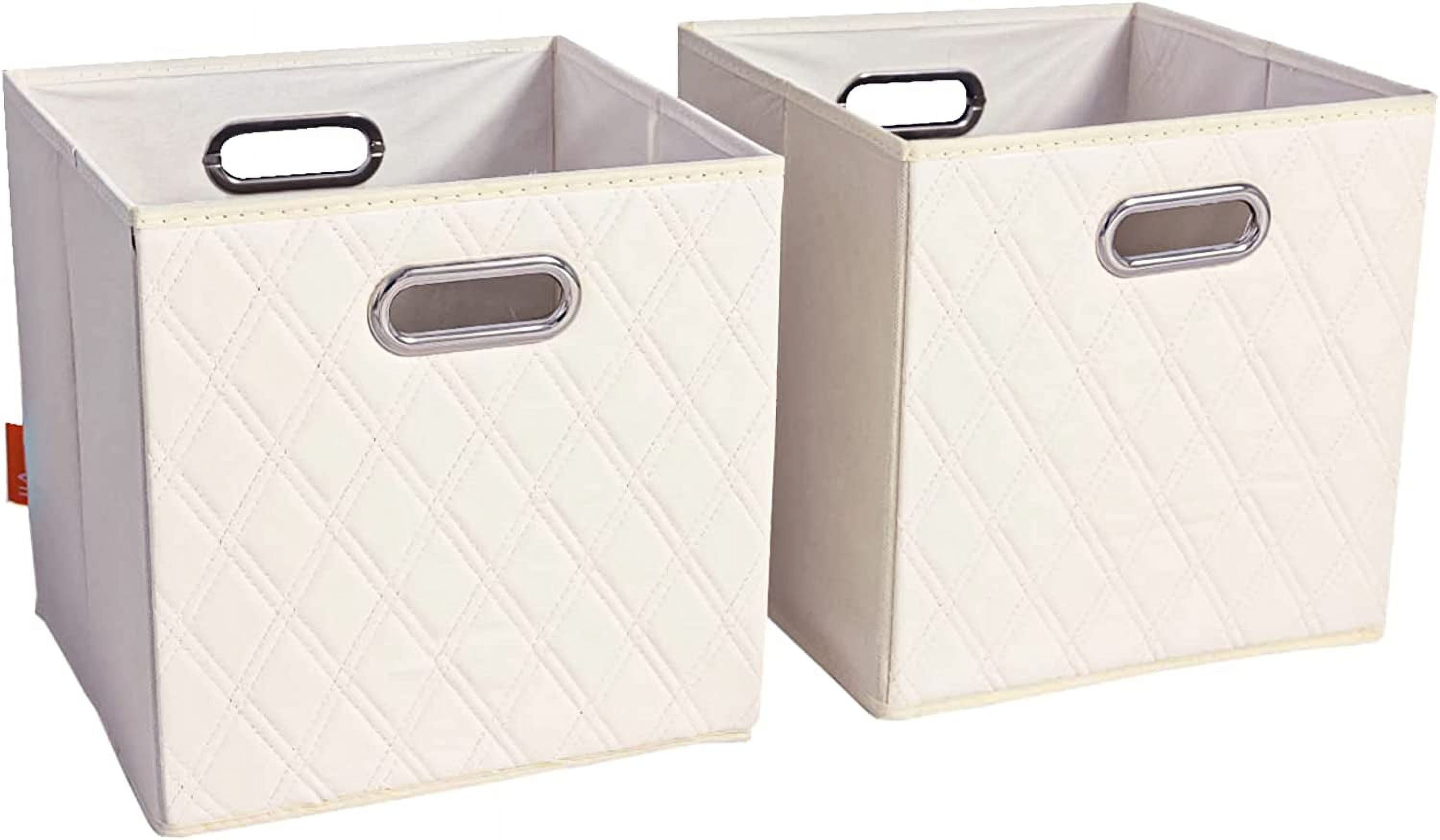 Beige Foldable Storage Baskets Cube Bins Set Of 2 - Walmart.com
