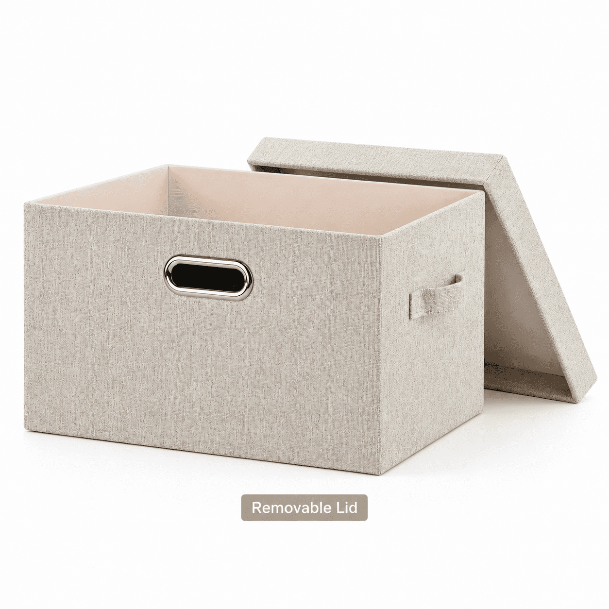 Beige Foldable Storage Bin with Lid, Collapsible Linen Fabric Closet ...