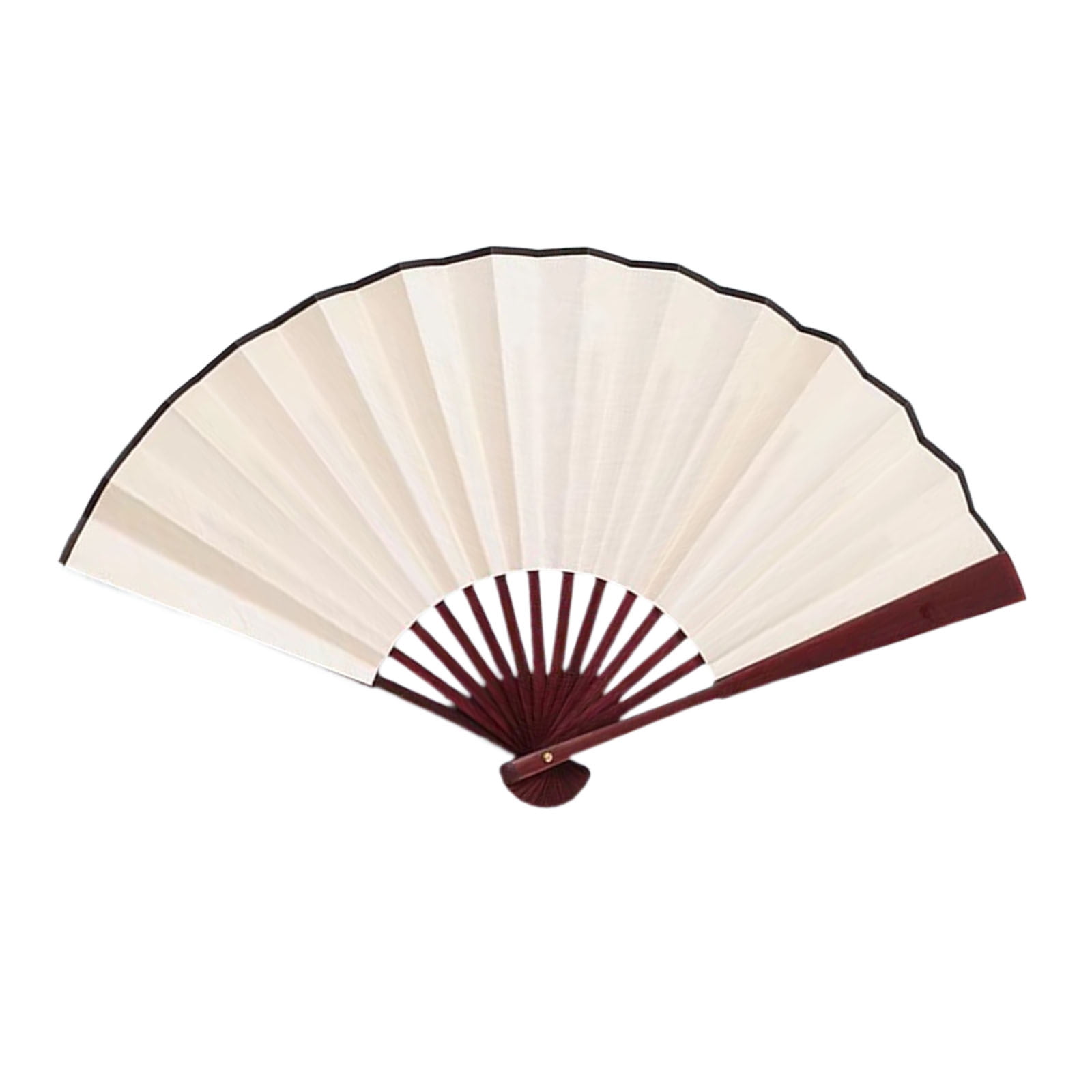 Beige Folding Classic Style Hand Fan, Fabric & Bamboo Ribs Hand Held ...